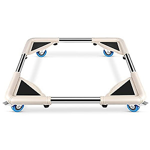 SPACECARE Mini Fridge Stand Furniture Dolly Mobile Roller with 4 Locking Wheels-Base Adjustable Refrigerator Washing Machine Stand Moving Cart- Appliance Dolly Cart Roller Pedestal -Off White