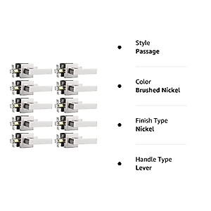 Probrico 10 Pack Satin Nickel Door Levers for Hall and Closet,Passage Function Contractor Pack,Square Lockset Leverset Modern Style,Interior Door Handles Heavy Duty