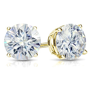 Diamond Wish 1/2 Carat Moissanite Round Stud Earrings in 14k Yellow Gold (J-K, 4 mm, TGW) 4-Prong Basket Push Back