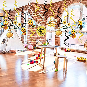 UOMNICUE Bee Hanging Swirl Decorations,30 PCS Double Sided Bumble Bee Swirls Foil Ceiling Streamers Honey Bee Theme Party Supplies for Kids Birthday Baby Shower Bee Day Spring Summer Party Decoration