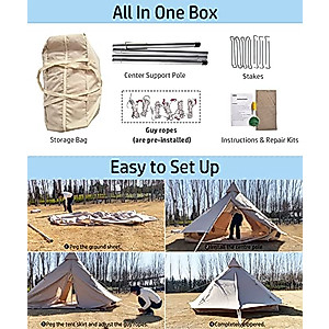 Baralir Outdoor Camping Tent Oxford Bell Tent Safari Tents Yurt Tent for Family with Cool Ventilation Mosquito Net Doors & Windows, Also Great for Winter with Zipper Full Closed