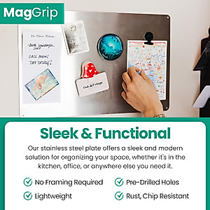 MagGrip GripPlate Stainless Steel Plate Spice Jar Grips | Easily attach over 6 Large 6.5 x 9 Inches | Any Space, Any Place not Included