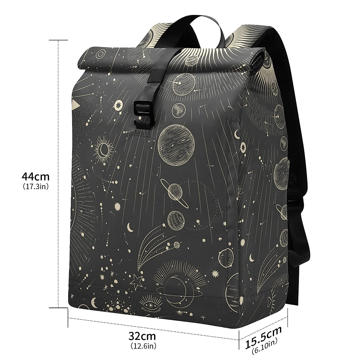 Moon And Stars Goth Travel Roll Top Backpack for Men, Expandable Waterproof Trendy Laptop Backpack