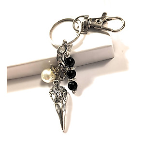 Victorian Raven Skull Backpack Tote Purse Handbag Charm Keychain Purse Clip Belt Clasp 3 Inch Black Onyx