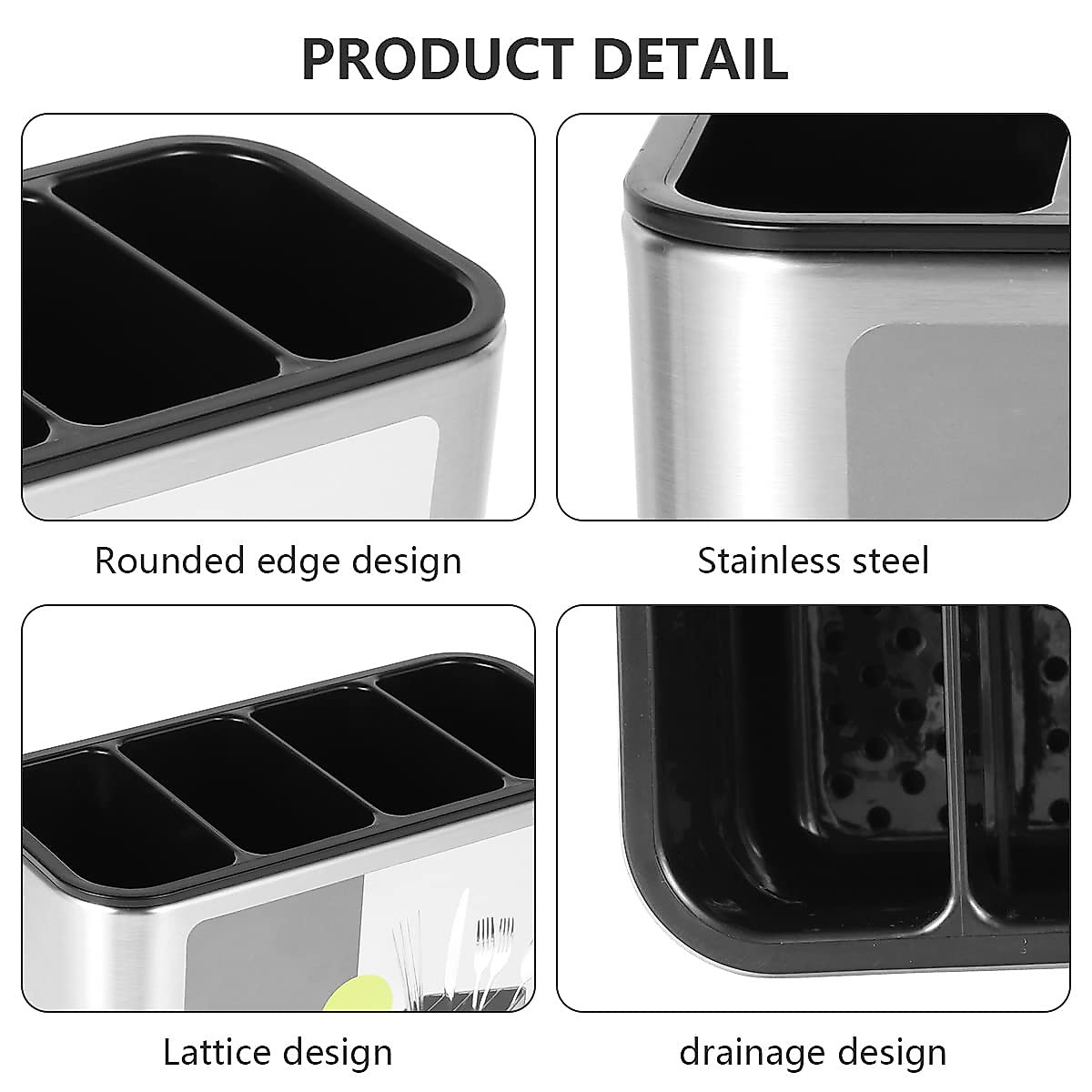 Keyohome Kitchen Cutlery Holder Stainless Steel Large Capacity Utensil Holder with Divider Weighted Base for No Tipping for All Kitchens Countertop or Table,18x13x8.6cm