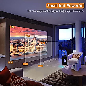 XIWBSY Mini Projector with Bluetooth WiFi 720P Projector for Phone Laptop Home Theater Movie with HDMI USB AV Interfaces Remote Control, Portable Projector Great Gift Choice (White)