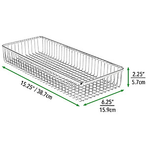 mDesign Metal Farmhouse Kitchen Cabinet Drawer Organizer Basket Tray, Shallow Storage Bin for Cutlery, Serving Spoons, Cooking Utensils, Appliances, Gadgets, Unity Collection, 15" Long, 2 Pack, Chrome