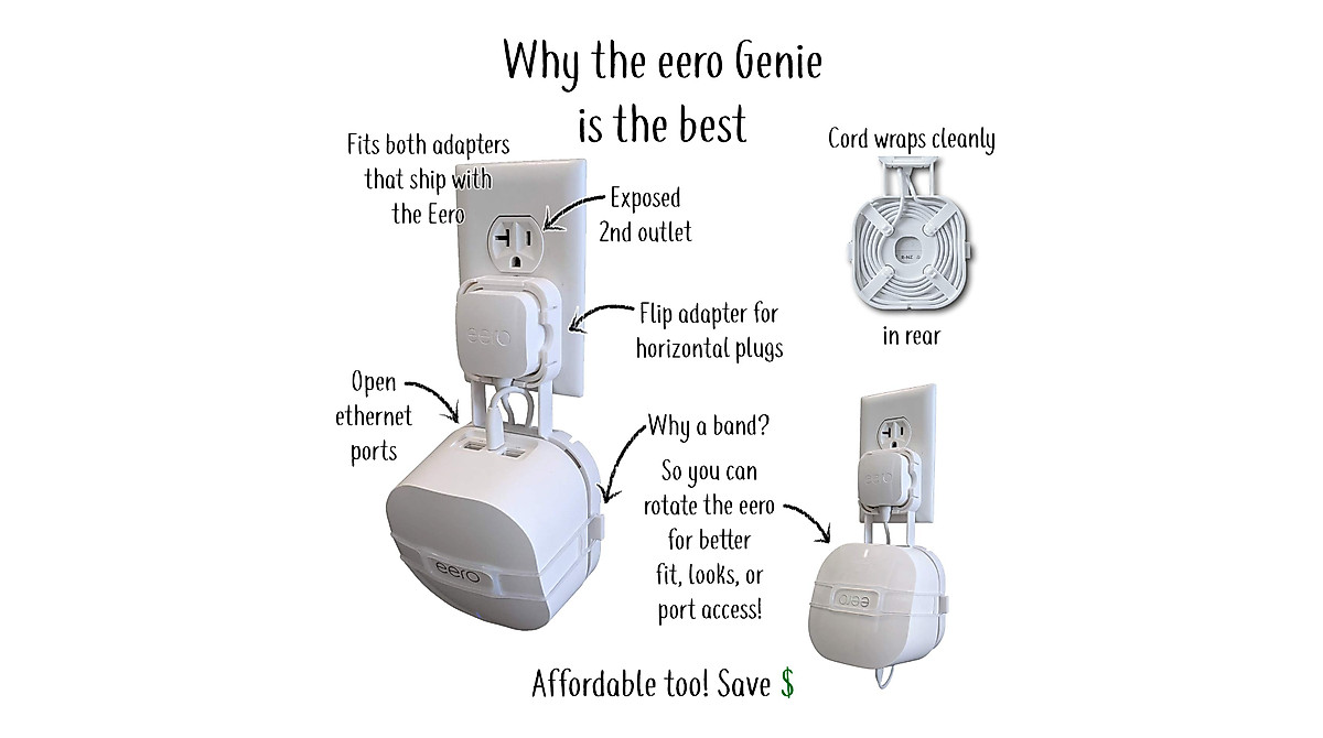 The Eero Genie for eero 6, 6+, and Mesh Wi-Fi: Wall Mount Outlet Holder ...