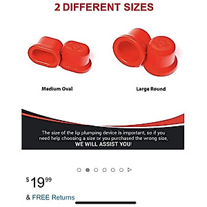 Fullips Lip Plumper Tool - Medium Oval with Bonus Large Round Enlarger - Self Suction Plumping Device For Fuller Lips - Plump in Seconds - Natural Instant Lip Enhancement Kit - Red Plastic Plumpers