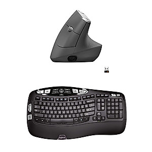 Logitech MX Vertical Wireless Mouse, K350 Wireless Wave Keyboard - Graphite & Black, 4000 DPI, 10m Range, 4 Month Battery, Ergonomic, Rechargeable, Ambidextrous, Windows & MacOS Compatible