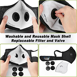 BASE CAMP Upgrade M Plus Mesh Silver and Black Dust Mask, Breathable Reusable Dust Face Mask with Valves and 6 Activated Carbon Filters (2 Silver)