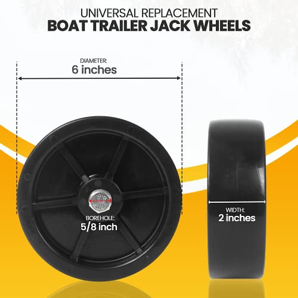 (2-Pack) AR-PRO 6-Inch Boat Trailer Jack Wheels - Universal Fit Black Plastic Caster Wheels - Includes All Mounting Hardware - Suitable for Boat Trailer Jacks with 1 or 2 Wheels