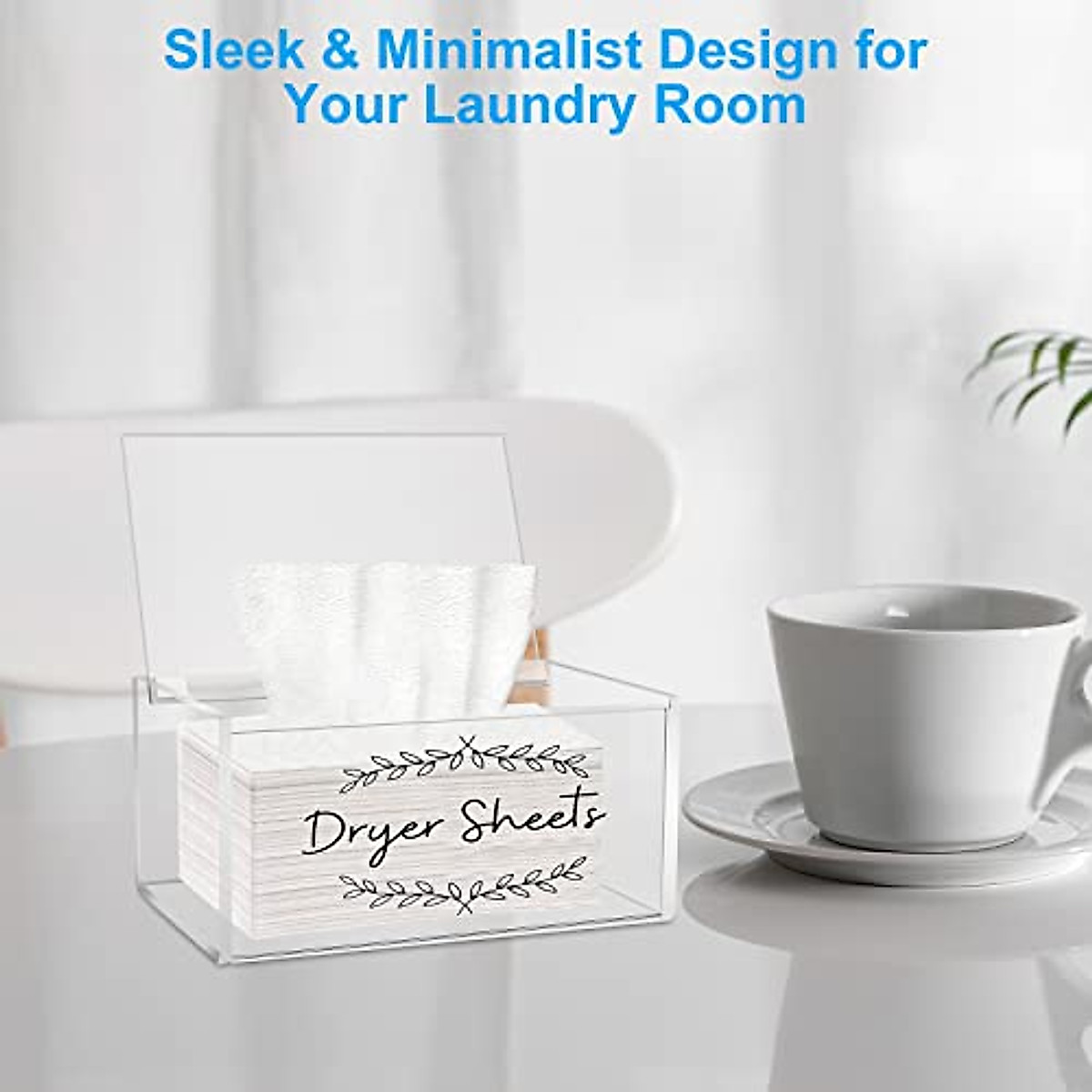 Laundry Dryer Sheet Container with Lid- Clear Acrylic Dryer Sheet Dispenser for Storage Fabric Softener Sheets, Transparent Container Storage Box Dryer Sheet Holder for Laundry Room Organization