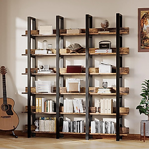 oneinmil 71" Tall Triple Wide 6 Tier Bookshelf, Industrial Style Bookcases, Open Display Shelves, Modern Tall Bookcase Furniture for Bedroom, Living Room and Home Office, Brown