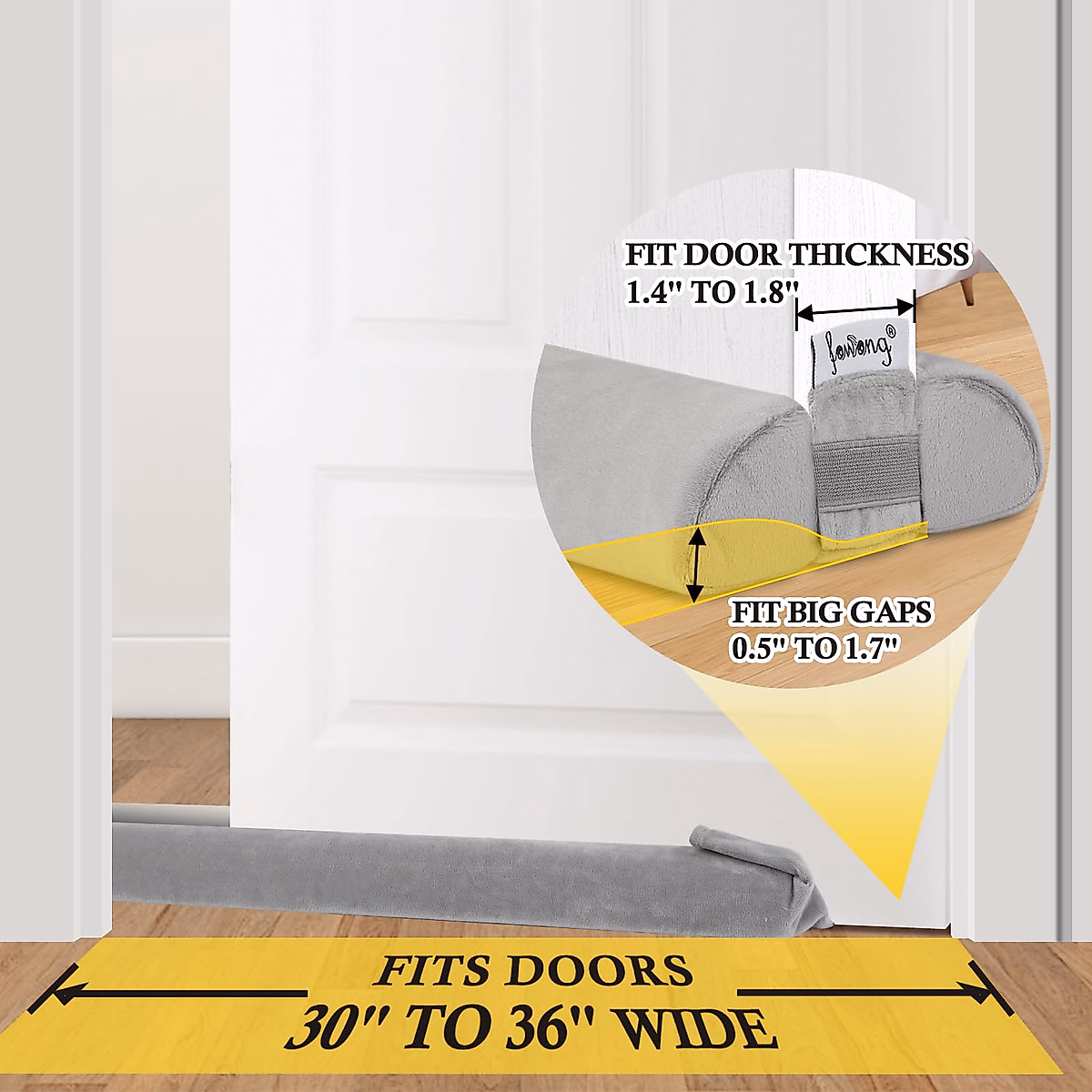 fowong Door Draft Stopper 36" Adjustable Under Door Draft Stopper Soundproofing 30 Inch to 36 Inch Triangle Noise Blocker Seal Large Gap up to 1.7", Easy to Install Grey