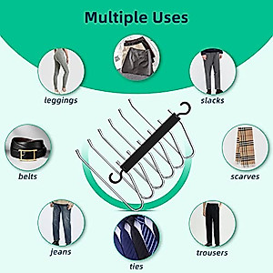 Pants Hangers Space Saving, 2 Pack Stainless Steel Pants Hangers for Closet Organizer Magic Trousers Hanger Space Saving Non Slip for Jeans Skirts Scarves Belts Towels Ties Leggings (Black)