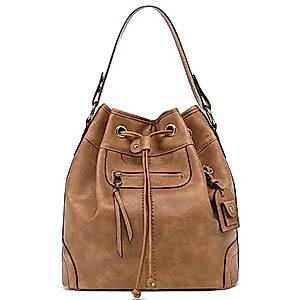 Scarleton Purses and Handbags, Drawstring Bucket Bag, Hobo Bags for Women, Crossbody Bag, Multi Pocket Shoulder Bag, H107804A - Brown