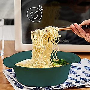 Microwave Safe Ramen Cooker, Ramen Noodle Bowl Easy Mac, Microwave Pasta Ramen Noodle Cooker Bowls with Lids Ideal for Dorm Room Essentials Girls Boys, Dishwasher & Microwave Safe (Medium, Dk.Green)