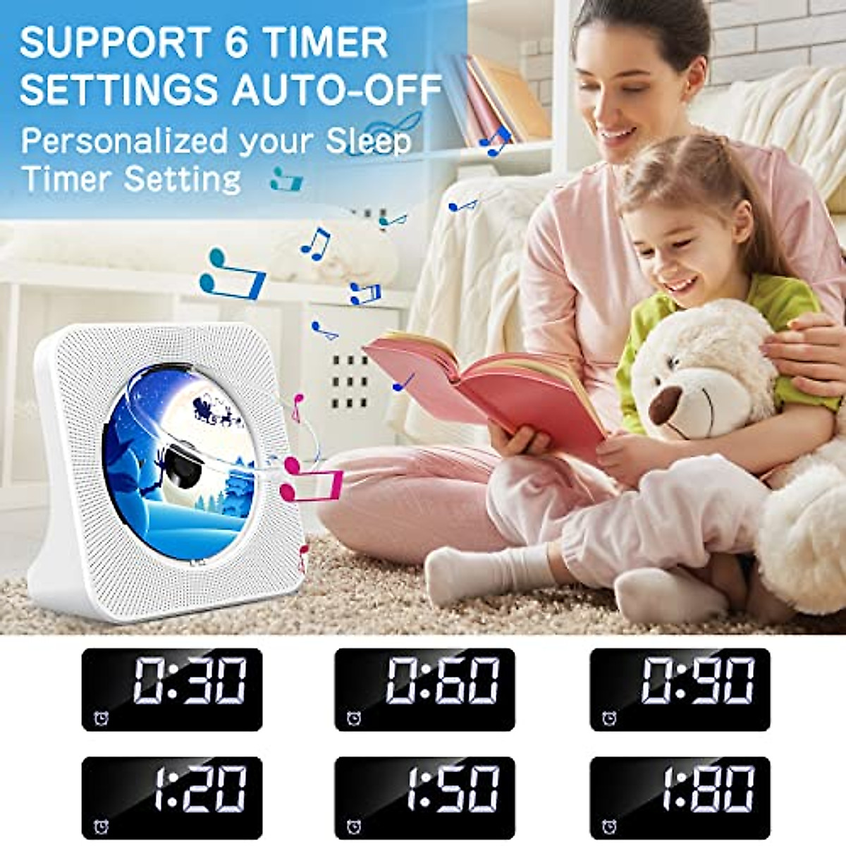 CD Player Desktop CD Player with Speakers CD Players for Home Bluetooth 5.0 with Remote Control KOVCDVI with Dust Cover Display FM Radio Timer USB AUX Headphone Port