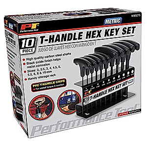Performance Tool W80275 10-Piece Metric T-Handle Allen Wrench Set, Long Arm Hex Key Wrench Set