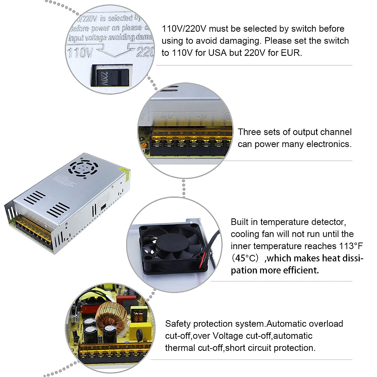 ALITOVE 36V 10A 360W Power Supply Switch Transformer Adapter AC 110V / 220V to DC 36V 10amp Universal Regulated Switching Converter for LED Strip Light CCTV Camera Security System