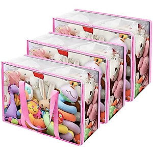 Vieshful 3 Pack Clear Clothes Storage Bag, 40L Zippered Closet Organizer, Plastic Storage Containers Moving bags for Comforter, Blanket, Bedding, Duvet, Toys (Blue)