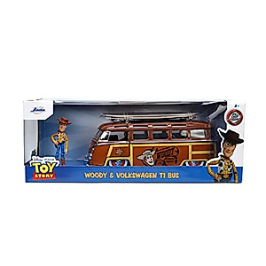 Jada Toys Disney Pixar Toy Story 1:24 Volkswagen T1 Bus Diecast Vehicle & 2.75" Woody Figure, Brown