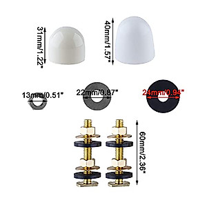 iFealClear Solid Brass Toilet Floor Bolts and Caps Set, Toilet Bowl to Floor Bolts with Washers and Round Cover Caps, Toilet Bolt Kit, White