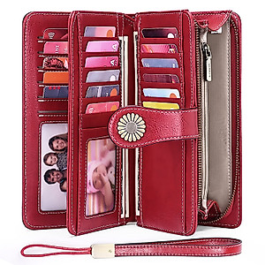 SENDEFN Wallets for Women Genuine Leather Credit Card Holder with RFID Blocking Large Capacity Wristlet