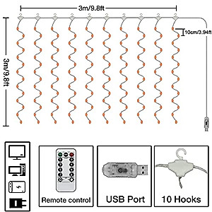 VOLIVO Led Curtain Lights for Bedroom Backdrop Window RGB Fairy Curtain String Lights USB Powered 8 Modes 20ft 9.8ft x 2 pcs Wedding Party Home Garden Outdoor Wall Decorations