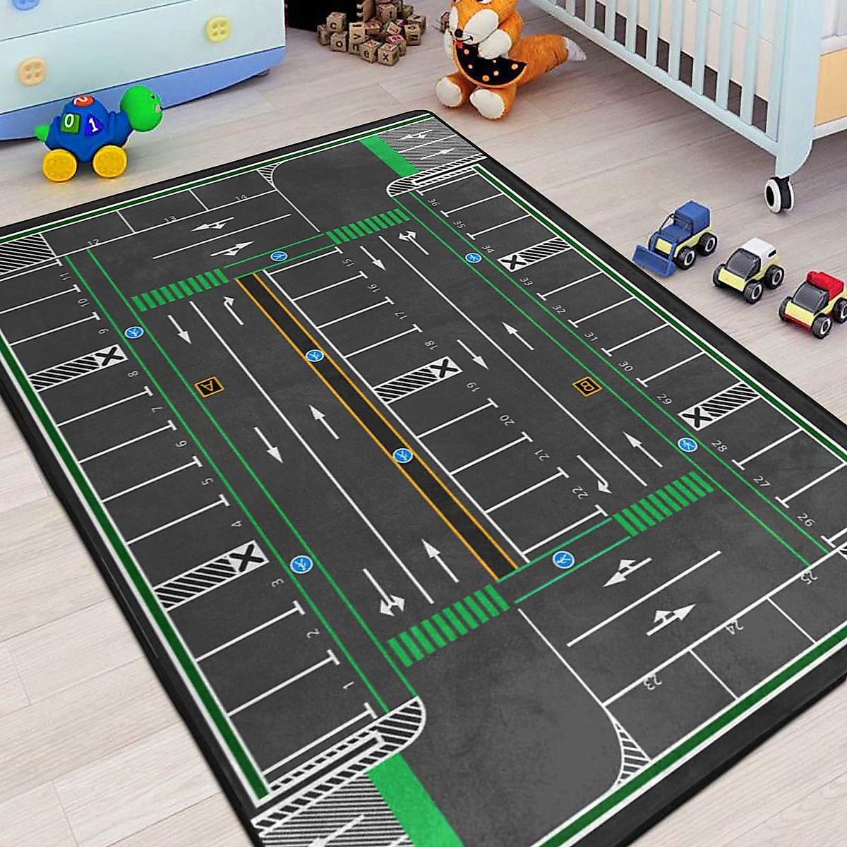 Kids Rug, City Road Traffic System Playmat Rugs - 5x7 Ft Kids Carpet with Rubber Backing,Street Play Mat Great for Playing with Cars for Bedroom Playroom - Non-Slip Have Fun Safe Nursery Rug