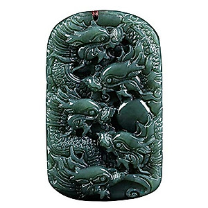 China Natural Hetian Green Jade Nephrite Carved Fengshui Zodiac Dragon Beast Pendant Amulet