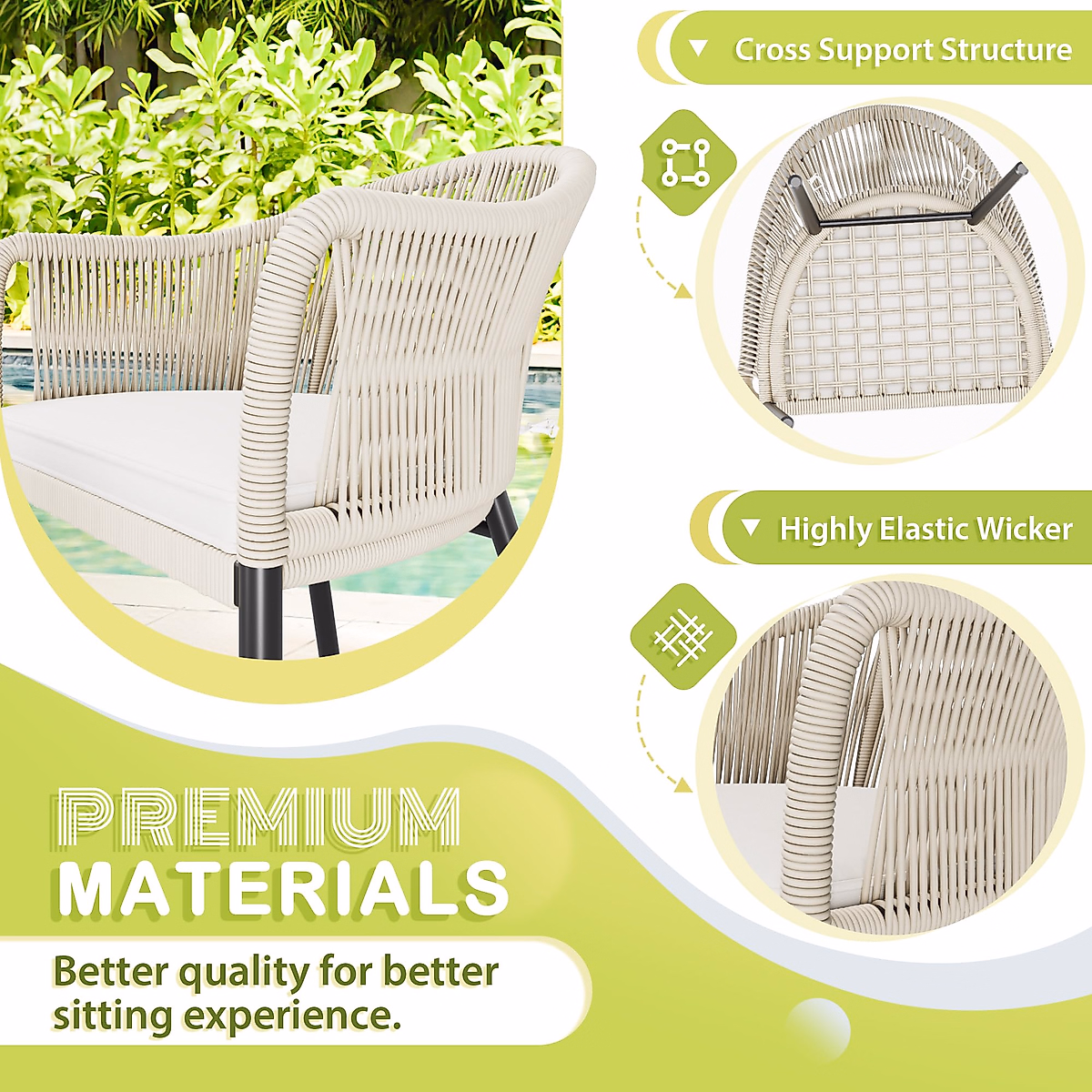 Flamaker 3 Piece Patio Set Outdoor Wicker Patio Chairs with Coffee Table & Cushions Bistro Conversation Set Porch Furniture for Balcony, Deck, Backyard