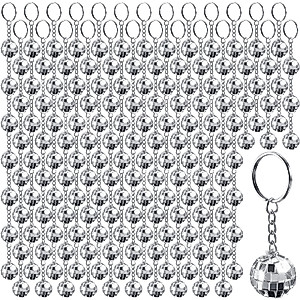 Kigeli 150 Pack Disco Ball Keychain Bulk 0.79'' Discoball Ornaments Silver Disco Accessories for 1970s Disco Party Favor