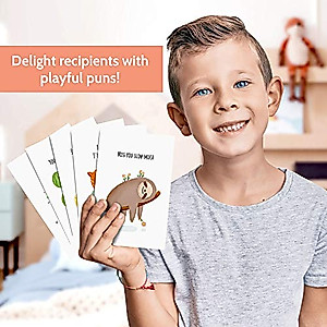 40 Funny Postcards Punny Puns - Bulk Thinking of You Postcard Pack for Friends, Family, Kids, Students, Teacher, and More - Say Hello, Thank You or I Miss You with Hilarious Animals and Food Cartoon Note Cards