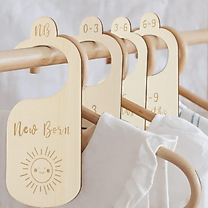 Teaaha Baby Closet Dividers for Clothes Organizer 7 PCS Beautiful Wooden Double-Sided Baby Closet Size Organizer Hanger from Newborn Infant to 24 Months Toddler for Home Nursery Baby Decor