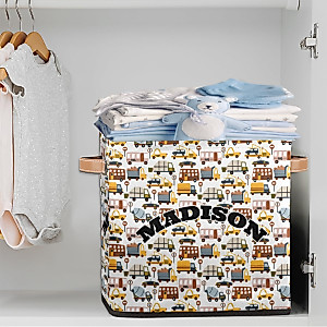 RIRIX Personalized Storage Bin, Custom Storage Baskets for Organizing with Handles, Foldable Storage Box for Closet Cloth Baskes Toy Car and Transportation
