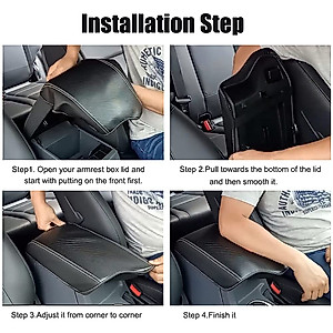 INTGET Center Console Armrest Cover for Ford Ranger Accessories 2019 2020 2021 2022 2023 Interior Leather Middle Console Dog Seat Cover Arm Rest Box Lid Protector(Black Stitches)