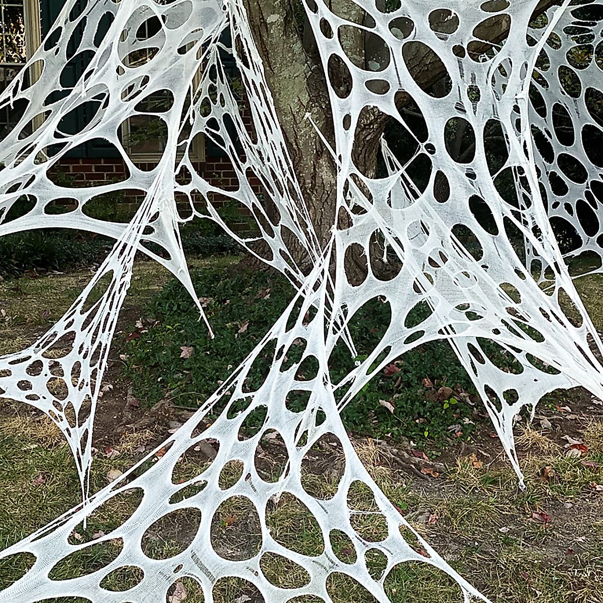 DUALFUN Outdoor Halloween Decorations Spider Web, 450 sqft Stretchy Halloween Spider Web, Beef Netting Roll Spider Web for Halloween Decor, Haunted House (Spiders Not Included)