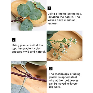 Forlaoers 6pcs Small Fake Plants Silver Dollar Eucalyptus Garland Silk Leaves Stems with Seeds Faux Flowers Bouquets Greenery for Decor Rectangular Floral Centerpieces, Grey Green, HY28015