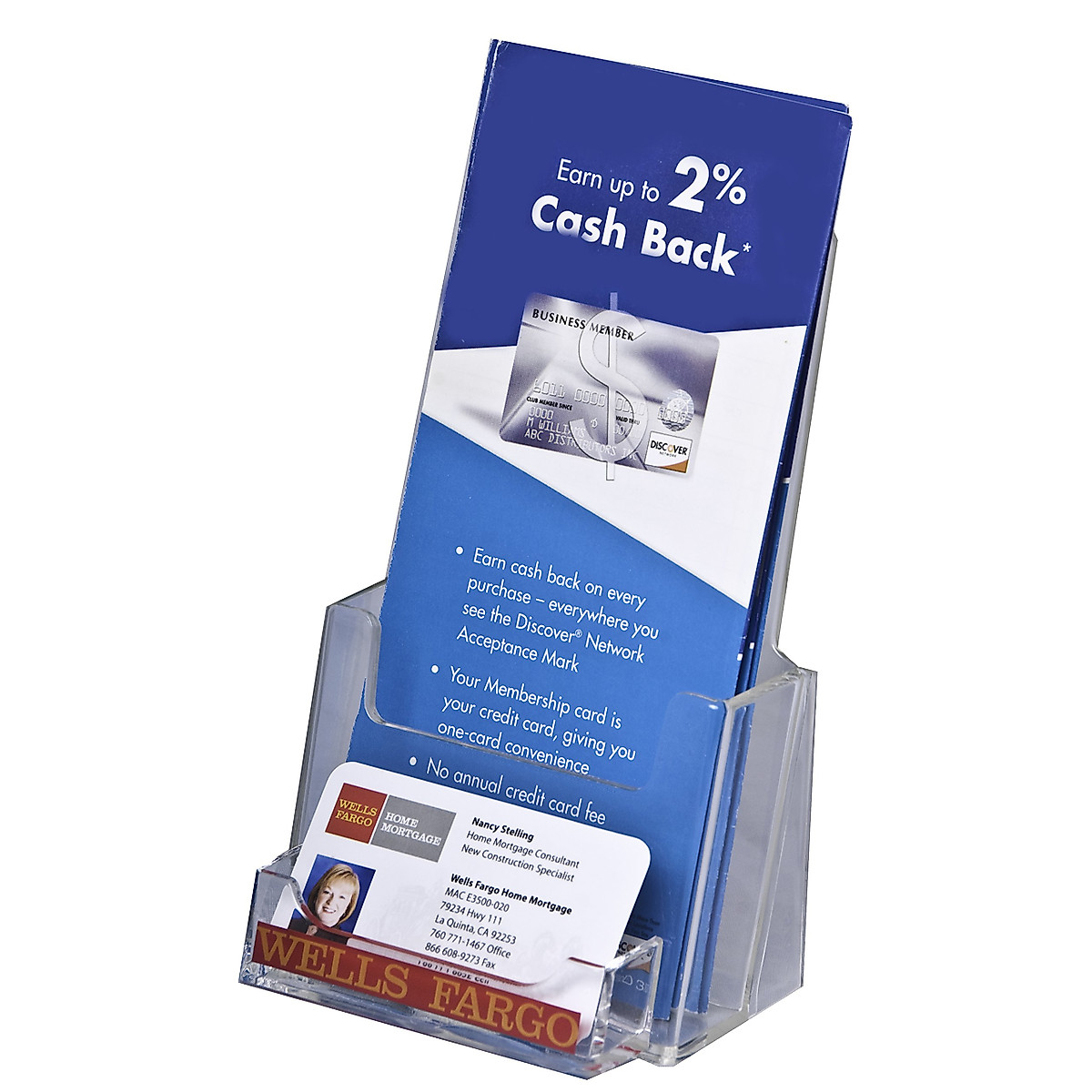 Clear-Ad - Acrylic Trifold Brochure Holder with Business Card Pocket - Rack Card Display - Pamphlet Stand - LHF-P100 (Single Pack)