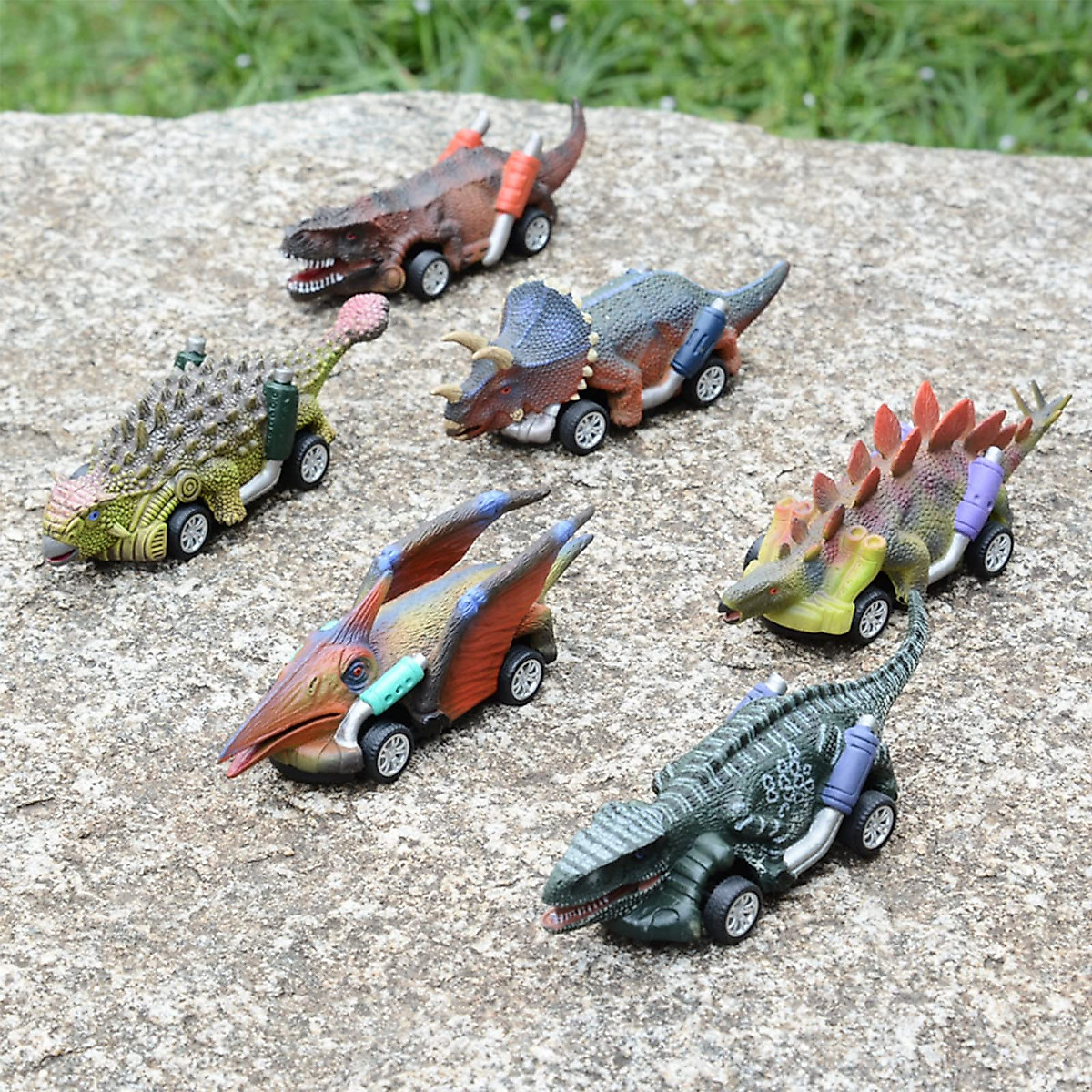 ABCaptain Dinosaur Toys Pull Back Cars for Boys Kids Toddlers 3-7 Year Old, Dino Monster Trucks Birthday Easter for Age 3 4 5 6 (6Pcs-A)