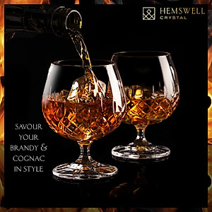 Hemswell Crystal Brandy Snifter Glasses Set of 2 - Small Cut Glass Brandy Goblets for Scotch or Whiskey - Elegant Cognac Glasses - European Crystal 8.5oz - Wicklow Design