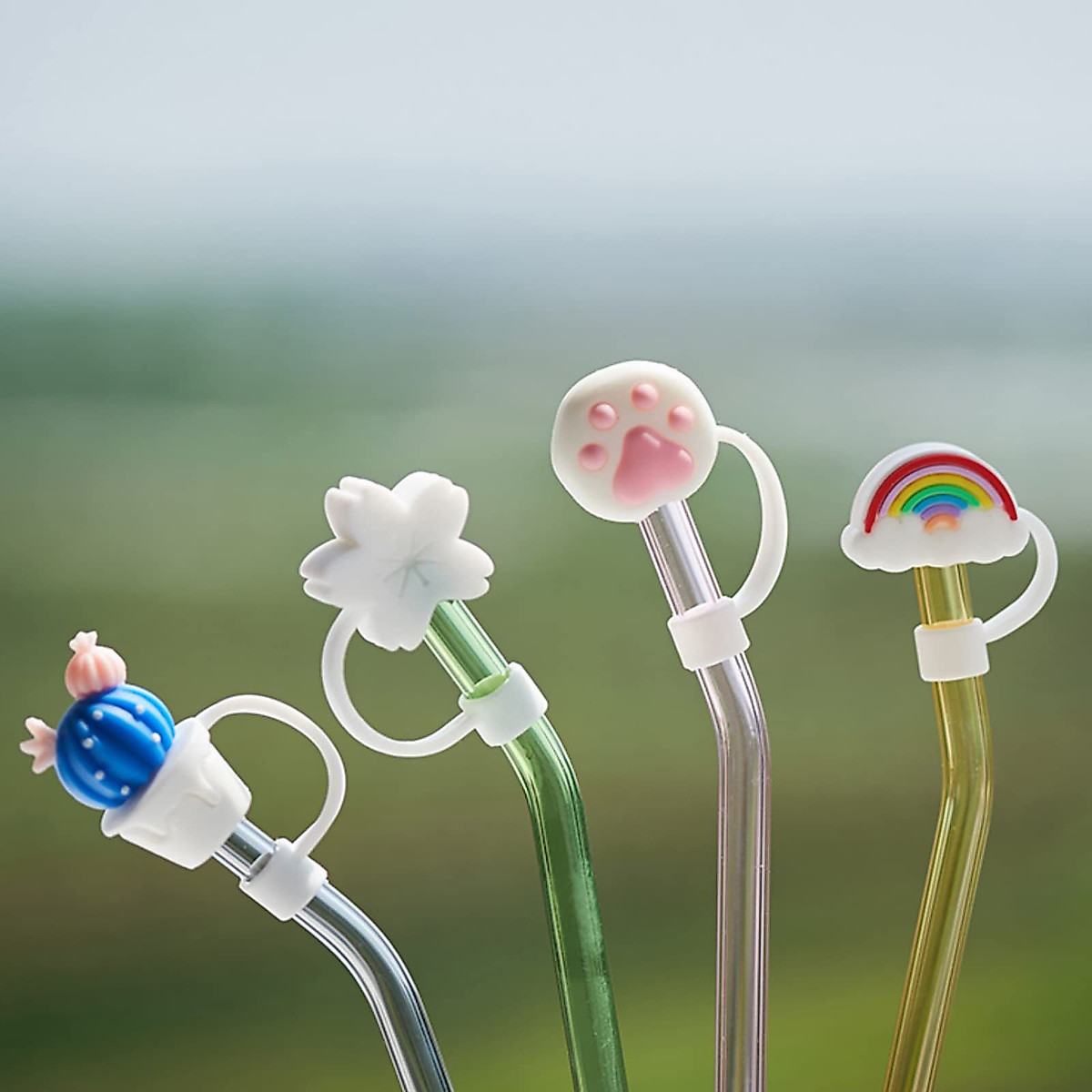 TEONEI Cactus Shape Straw Covers Caps,Straw Tip Covers,Reusable Drinking Straw Tips Lids Straw Toppers Straw Plug for 7-8mm Straws,4PCS