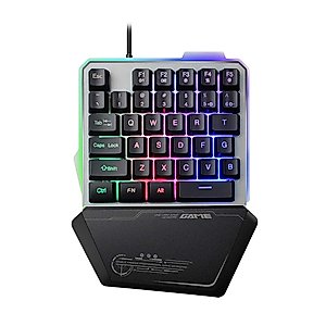 HiGOGO G40 Wired 35 Keys One-Handed Gaming Keypad Rainbow LED Backlight with Large Wrist Pad Membrane Keyboard (Sliver)