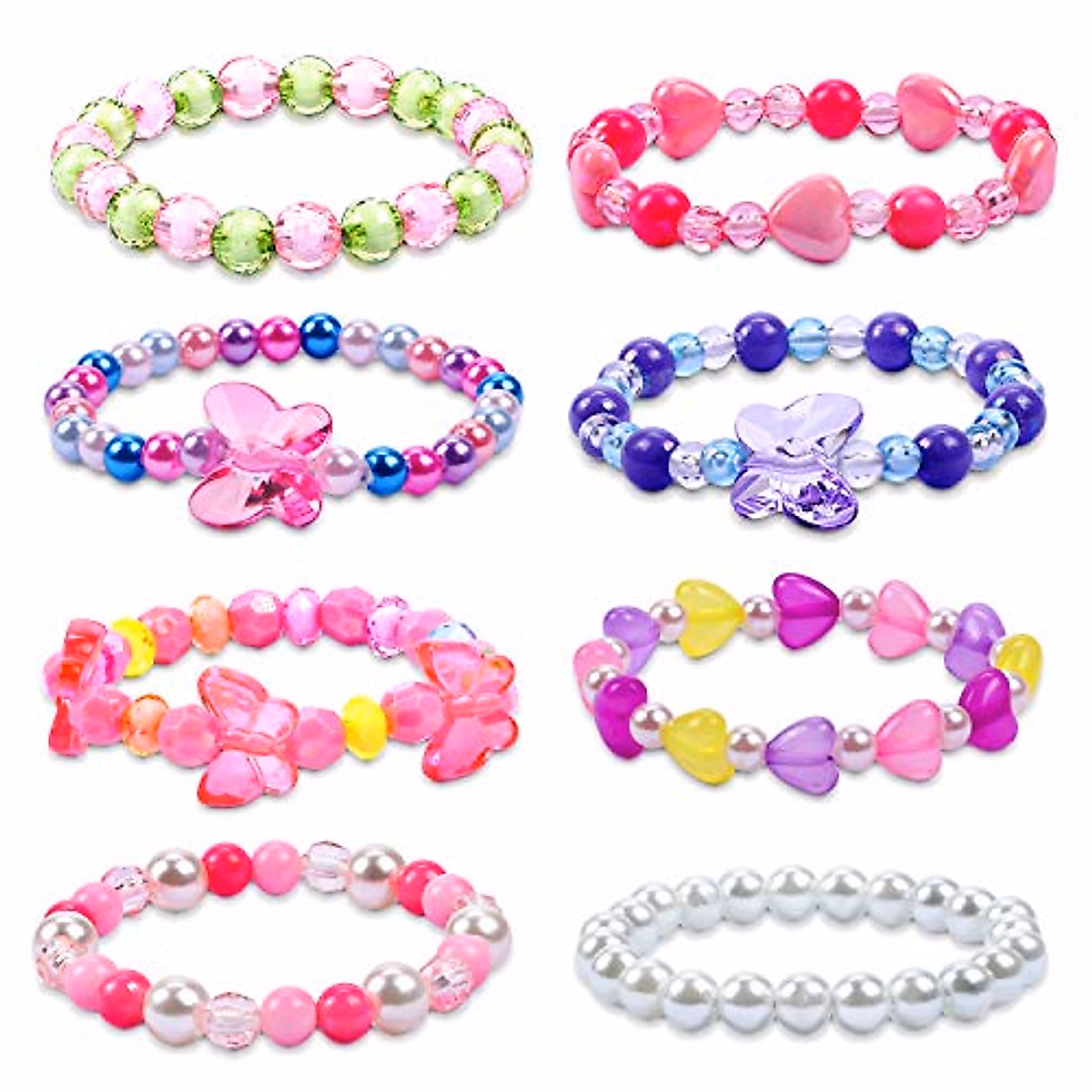 G.C Butterfly Beaded Bracelet for Girls Colorful Kids Gift Toy Stretchy Costume Jewelry Set Dress up Play Party Favors Present Crystal Friendship Jewelry for Baby Toddler Little Girl