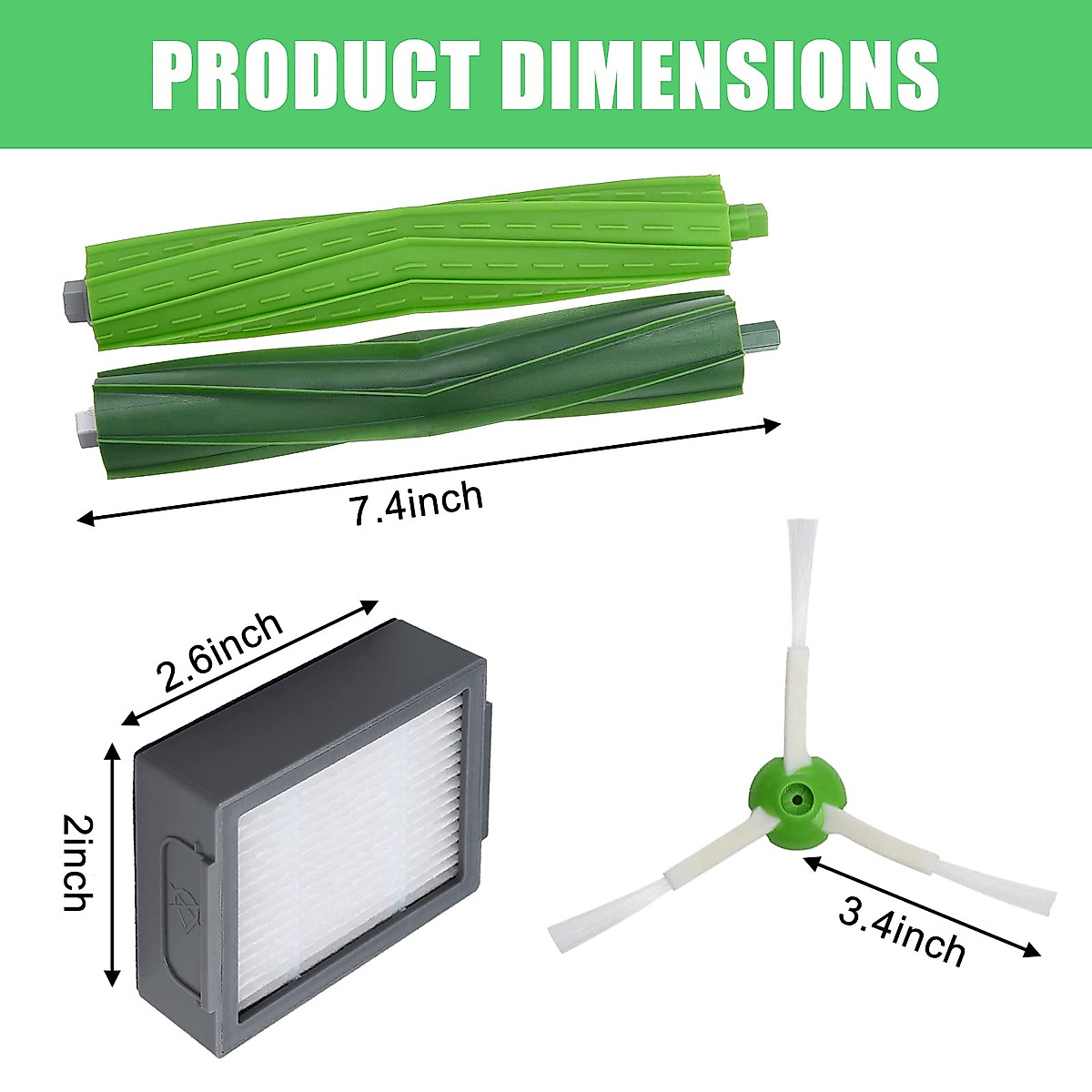 Gingor Replacement Parts Accessories Compatible with iRobot Roomba i3 i3+ i4 i6 i6+ i7 i7+ i8 i8+/Plus E5 E6 E7 I,E & J Series Vacuum Cleaners, 1 Set of Rubber Brushes 4 HEPA Filters 4 Side Brushes
