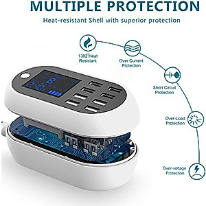 USB Charger Station with Timer Function on/Off Switch 60W/12A 8-Port Fast Charging Station Hub Digital Display Desk Charging Block for Cell Phone Tablet Multiple Devices