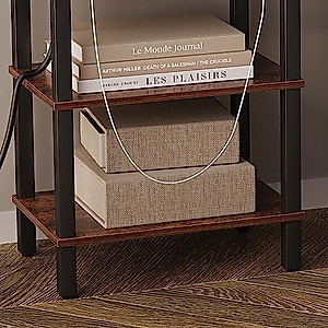VIMBER End Table with Charging Station, Narrow Side Table with USB Ports and Outlets, Flip Top Bedside Table/Nightstand/Sofa Couch Table for Small Spaces, Living Room, Bedroom, Rustic Brown