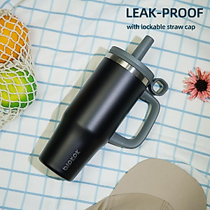 BJPKPK 32oz Stainless Steel Insulated Tumbler with Handle and Straw Travel Coffee Mug Thermal Cups with Lid,Black